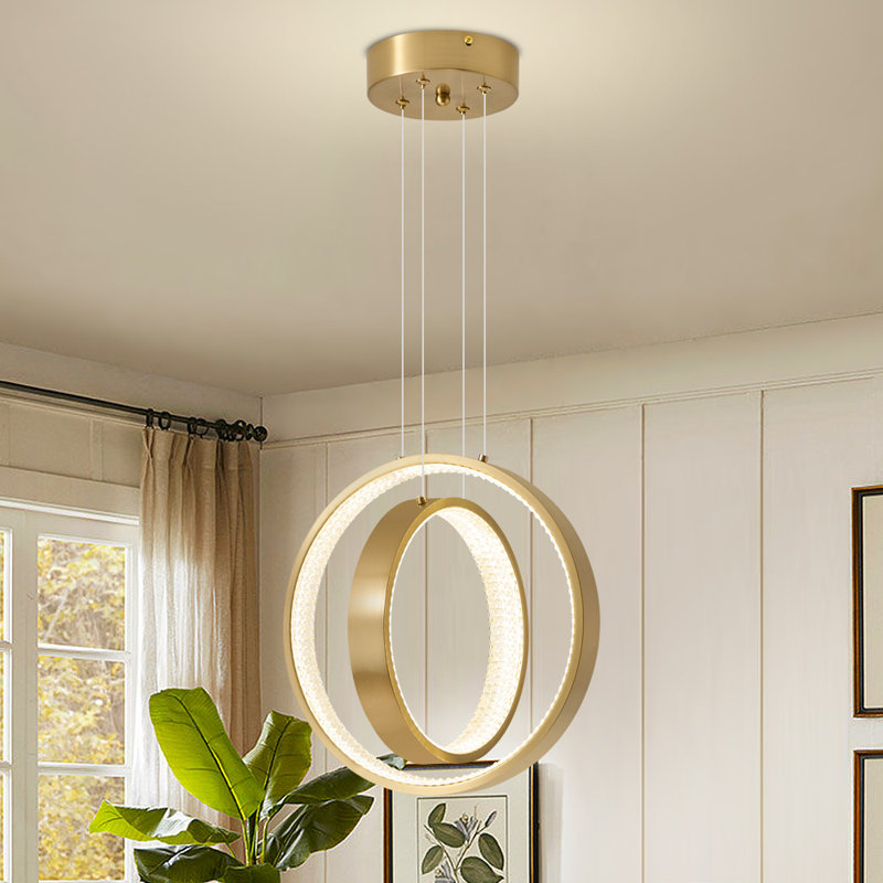 Wrought Studio™ Jansel Modern LED Chandelier Gold Pendant Light 2 Ring Acrylic 34W 4000K ...